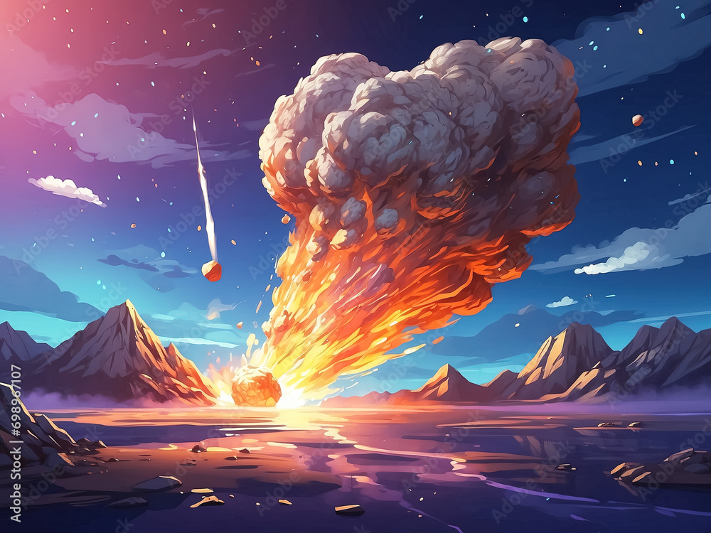 Cartoon meteor falling down. Generative Ai Stock Illustration | Adobe Stock