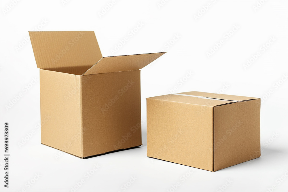 Open and Closed Cardboard Boxes on Isolated White Background, Front ...