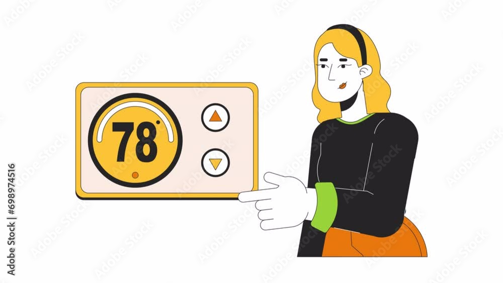 Regulation thermostat line cartoon animation. Saving energy home 4K ...