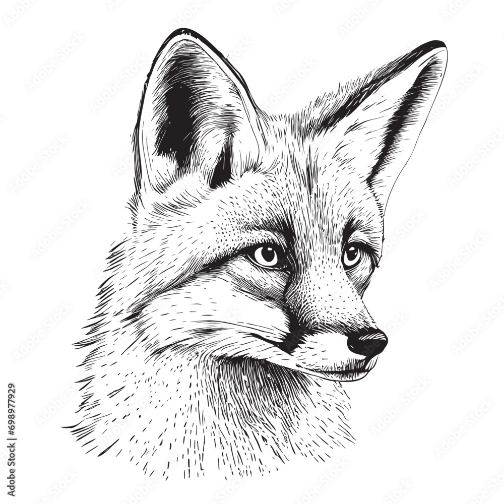 Fox head realistic hand drawn sketch illustration Wild animals Stock ...