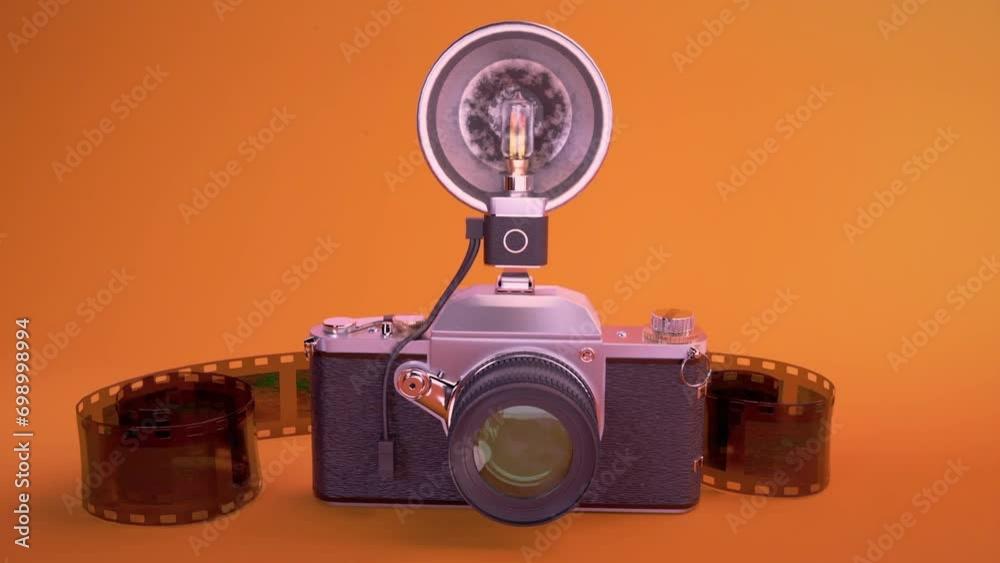 Old historical style pro antique retro vintage film camera and lens ...
