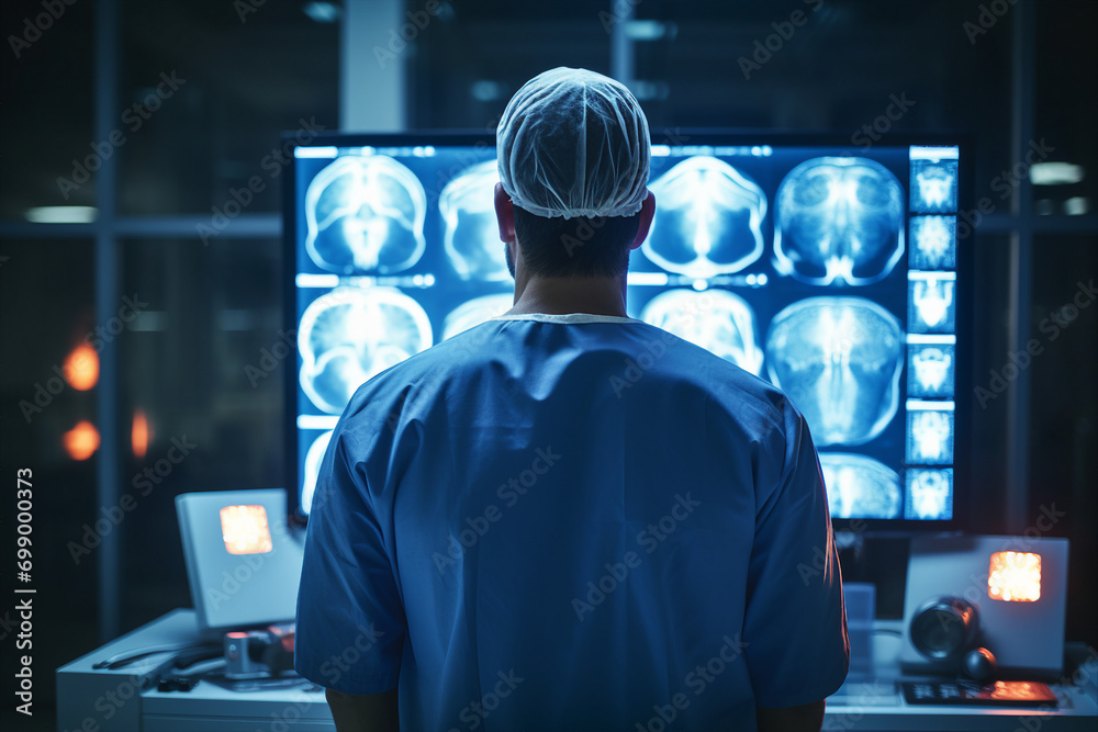 Orthopedic surgeon doctor examining patient joint x-ray bone scan in ...