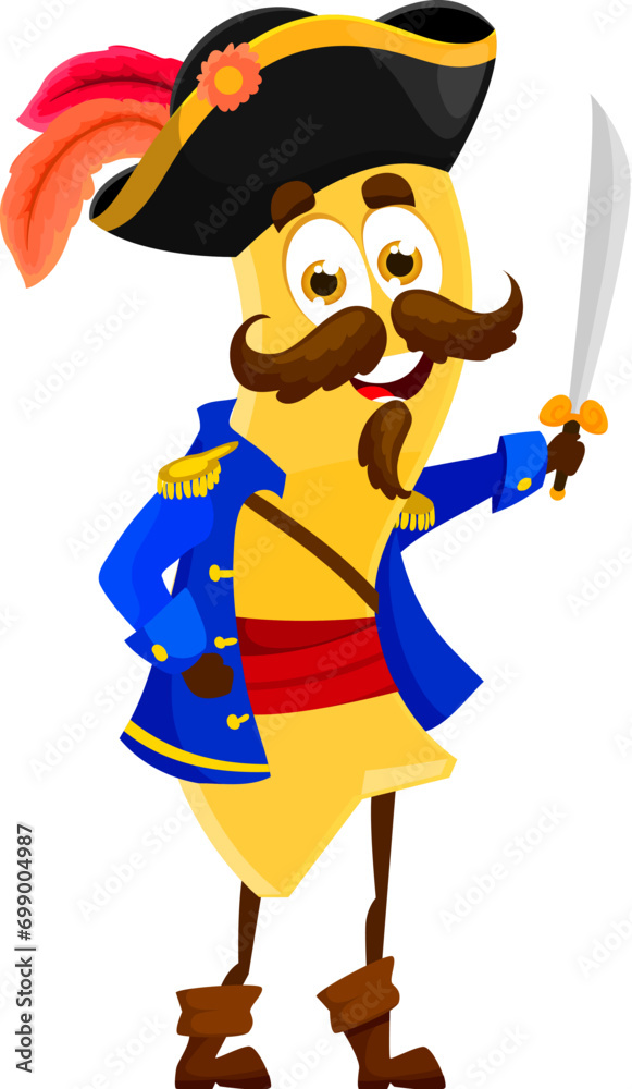 Cartoon italian pasta pirate or corsair captain character with sword ...