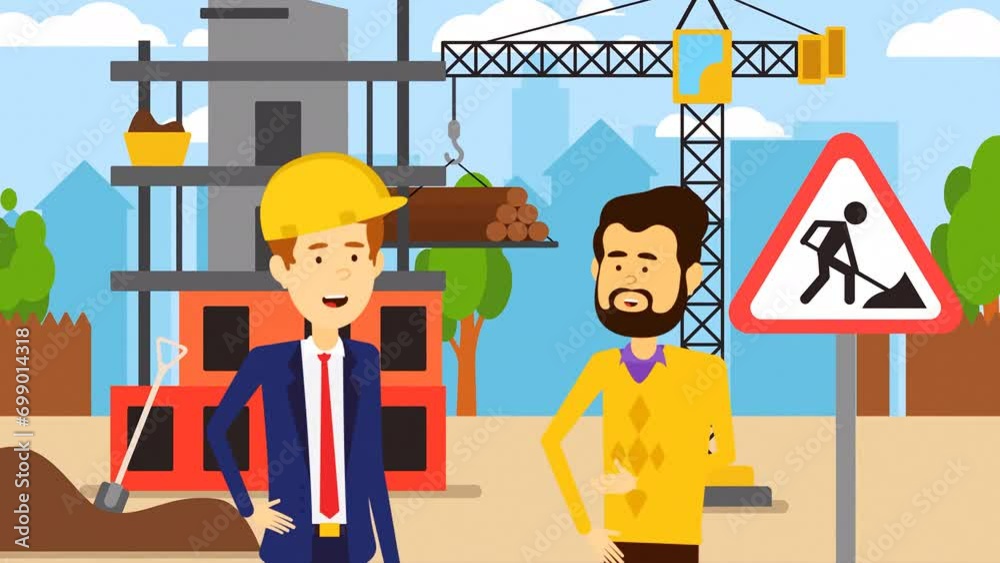Vidéo Stock 2d Animated Cartoon Construction Site With Architect And ...