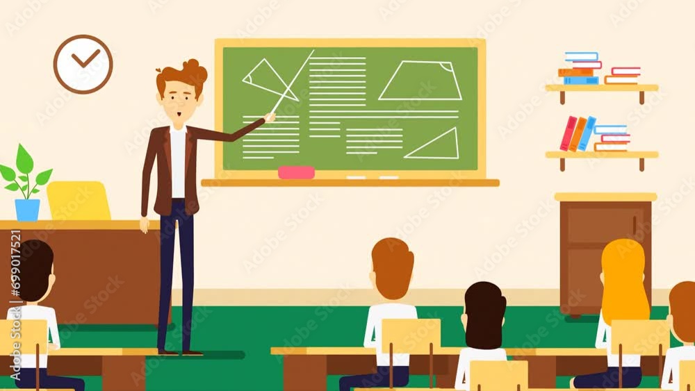 2d Animated Cartoon Teacher Explaining Geometry Lesson To The Curious ...