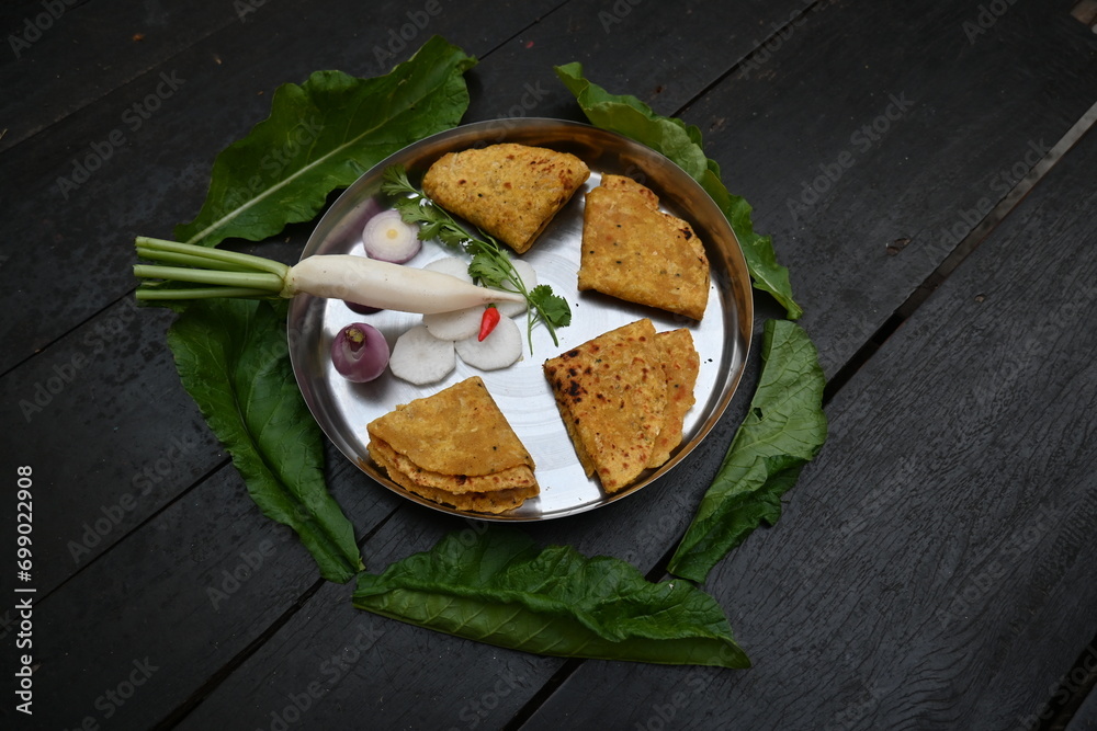 Mooli paratha or Radish flatbread. Healthy Indian Mooli paratha. Daikon ...