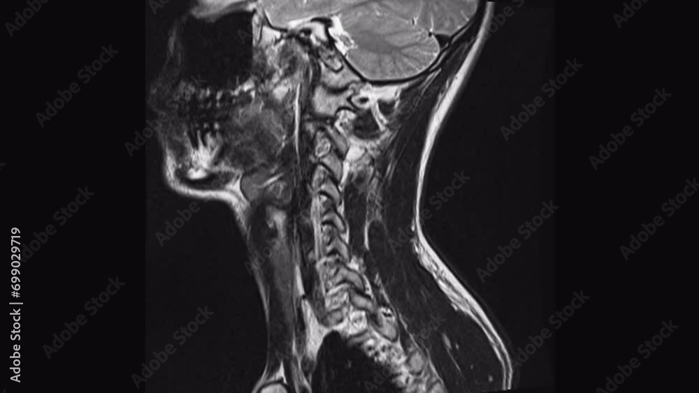 Magnetic Resonance images of cervical spine sagittal. C5 ,C6, C7 injured disc disease, MRI Stock ...