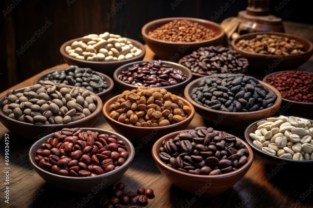 A close-up of roasted coffee beans, highlighting the rich texture and ...
