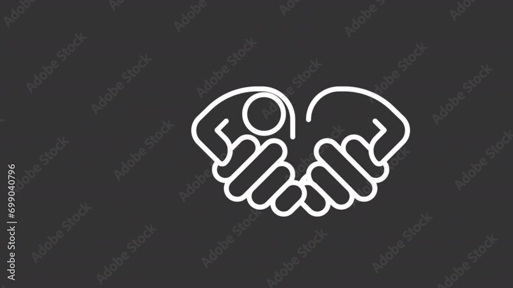 2D white simple thin line animation of asking hands icon, HD video with ...