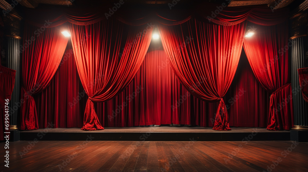 Red stage curtain and wooden floor realistic vector. Theater, opera ...
