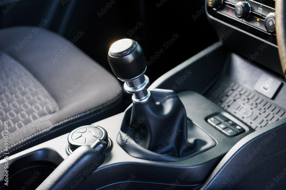 automatic transmission shift selector in the car interior. Closeup a ...
