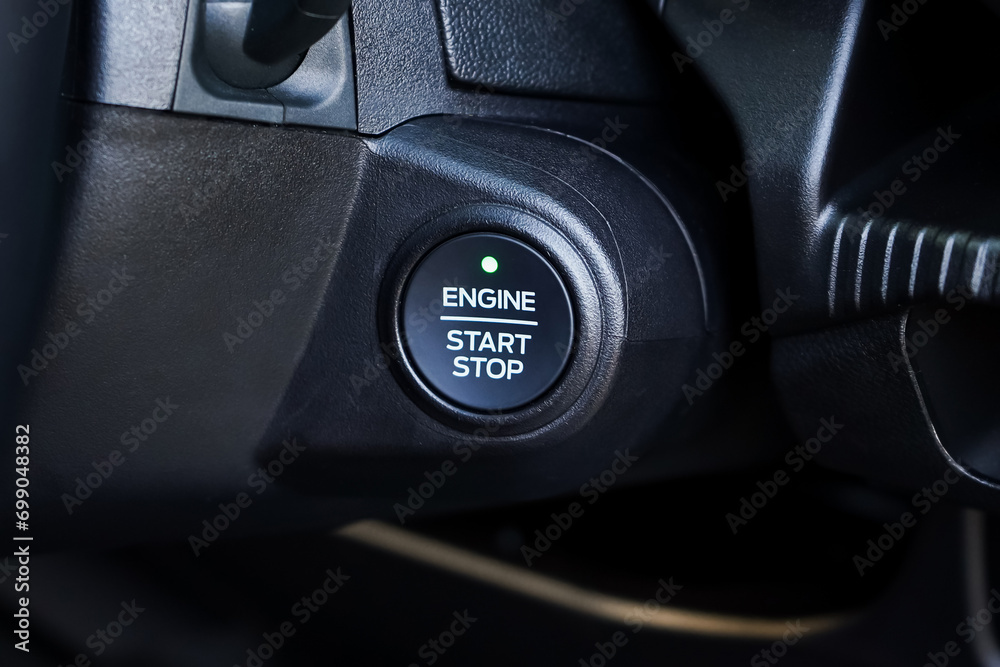 Close up engine car start button. Start stop engine modern new car ...