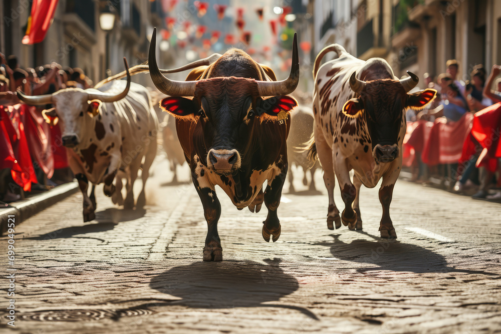 Captures The Traditional Bull Running Event During San Fermin Festival ...