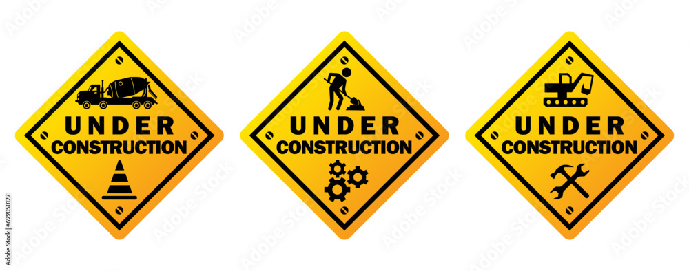 warning sign under construction area for home and building construction ...