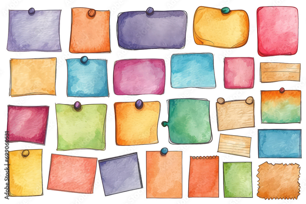 watercolor set of list sheet digital cute sticky notes memo, design ...