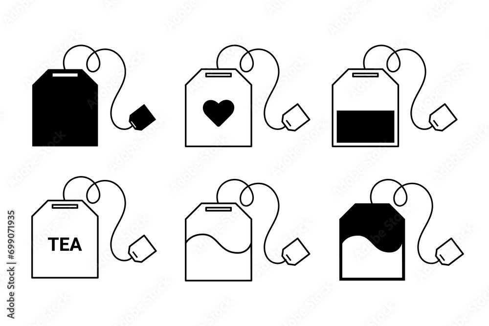 Collection of teabag.Tea bag icons set. Line art vector illustration ...