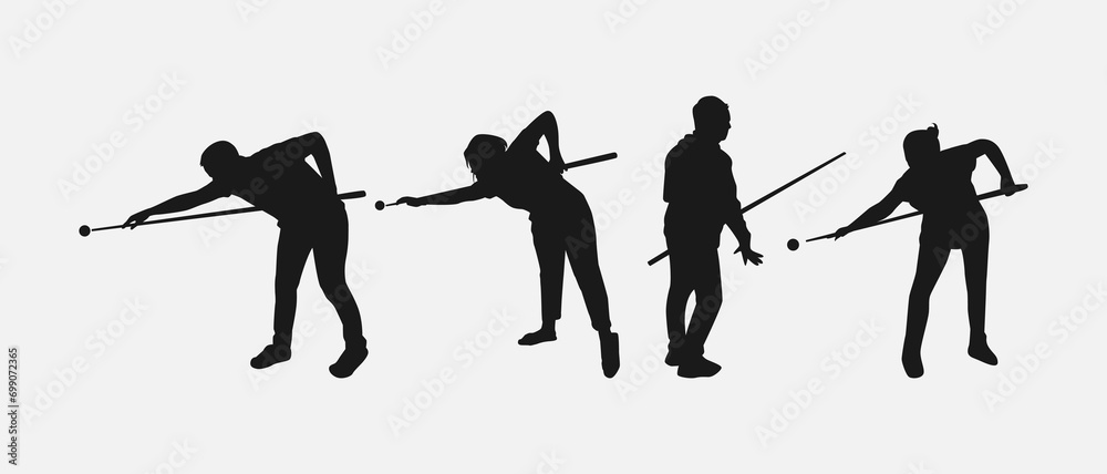 billiard player silhouette collection set. hobby, leisure, player ...