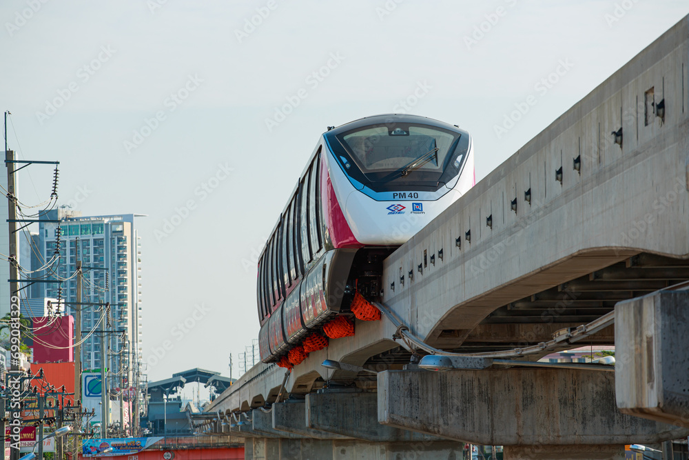 Nonthaburi province Thailand: Dec 27, 2023: The Pink Line electric ...