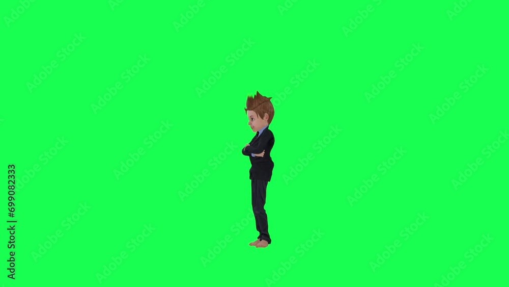 Vidéo Stock Green screen boy in suit waiting angrily right angle chroma ...