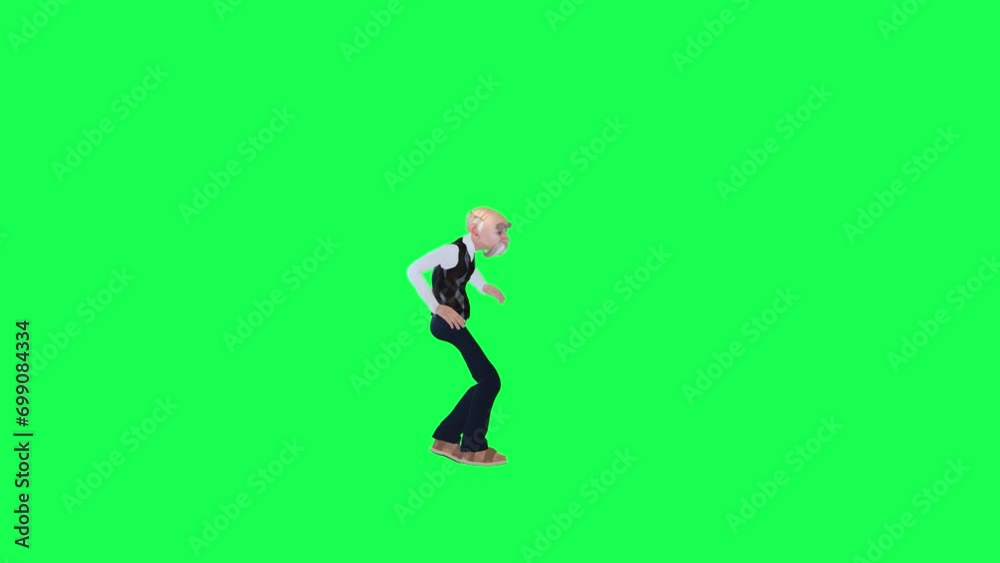 3d animated old man dancing hip-hop, left angle green screen cartoon ...