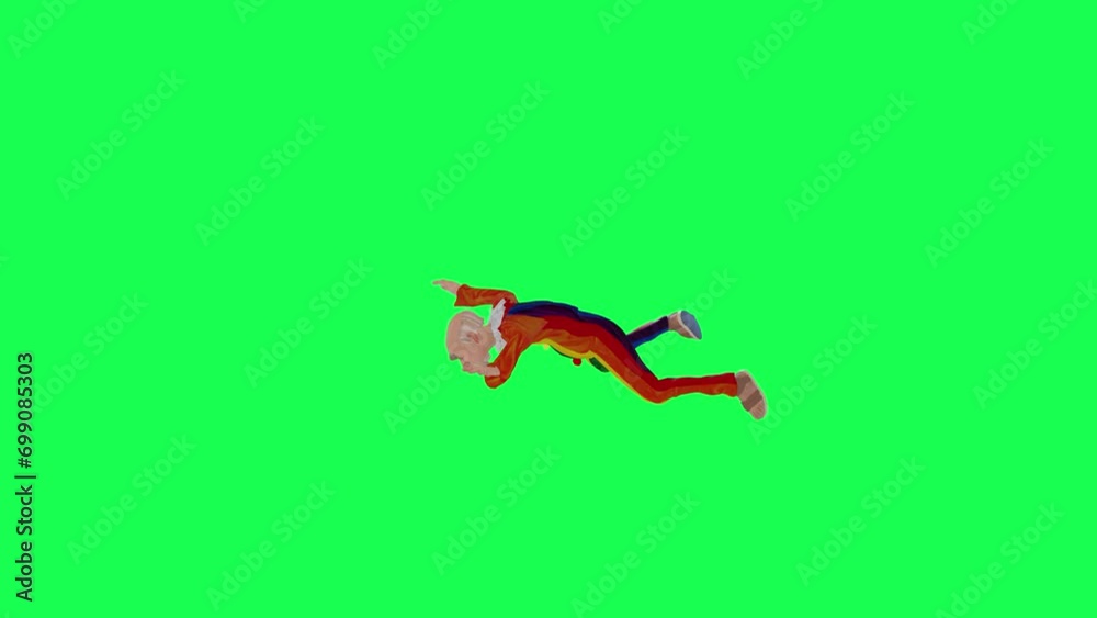 Green screen old clown falling down, right angle chroma key cartoon ...