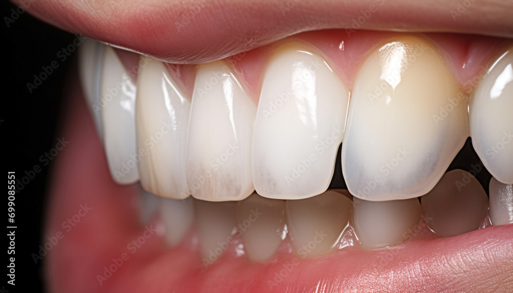 Bright, shiny teeth and a toothy smile show dental health generated by ...