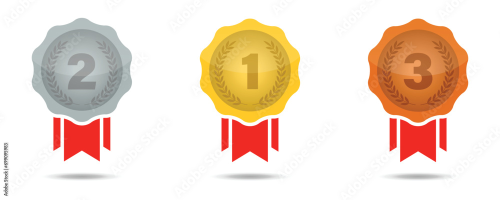 Gold, silver and bronze badge icon set, Reward badges for winners ...