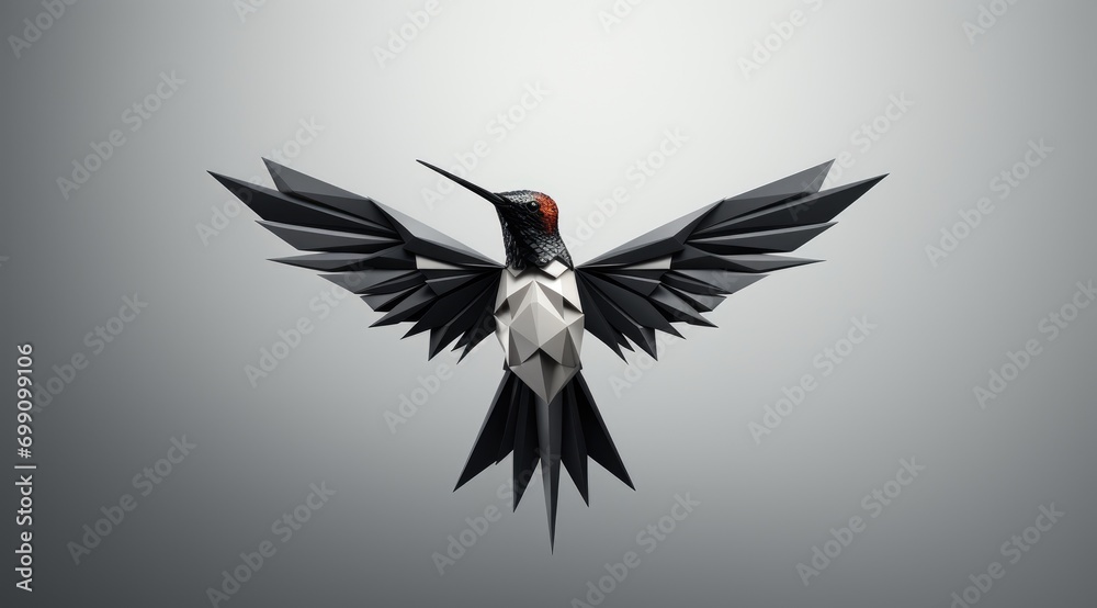 minimalist 2D logo of a hummingbird taking flight, with straight ...