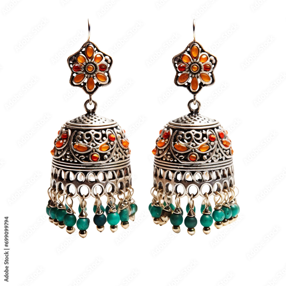 Indian Jhumka Earrings, transparent background, isolated image ...