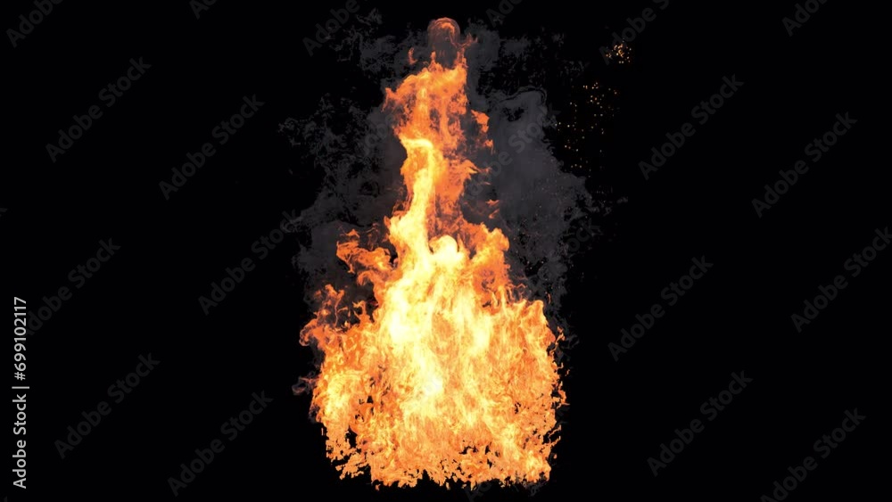 A raging flame consumes the interior wall within a confined space ...