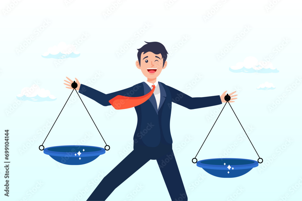 Businessman comparing scale to be equal, fair measuring, comparison ...