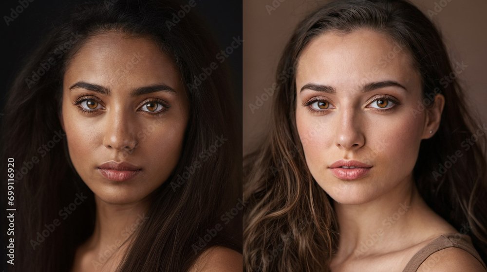 Comparison of two similar face shapes with dark tanned skin tone and ...