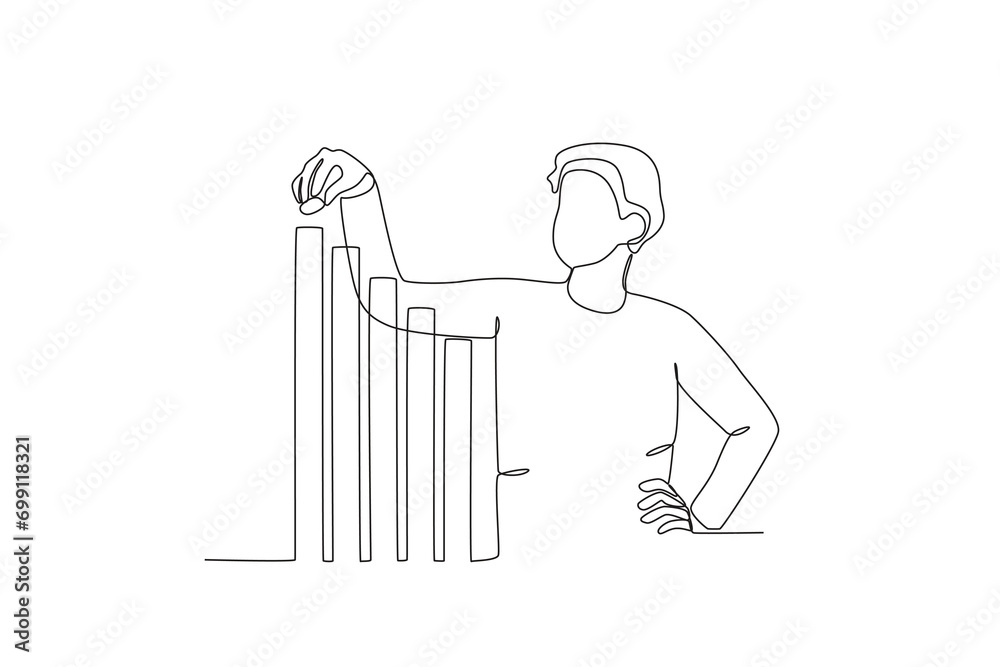 Single one line drawing of A man with a declining stock chart. Business ...