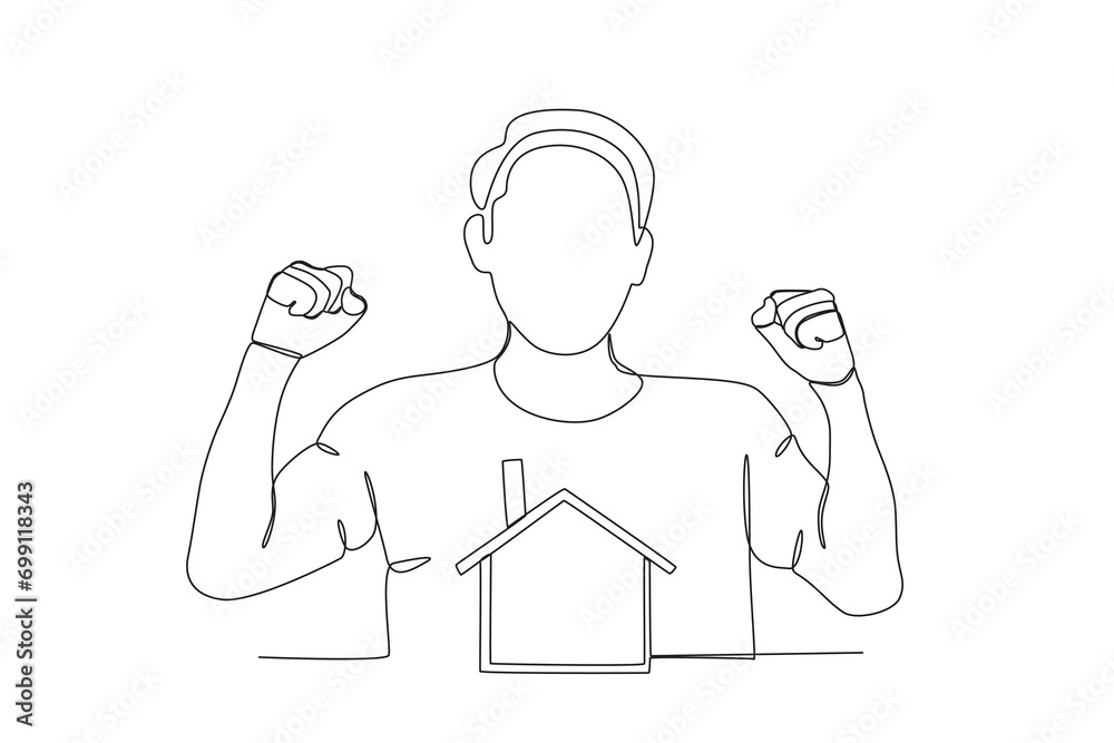 Single one line drawing of A man who wants to invest in a house ...