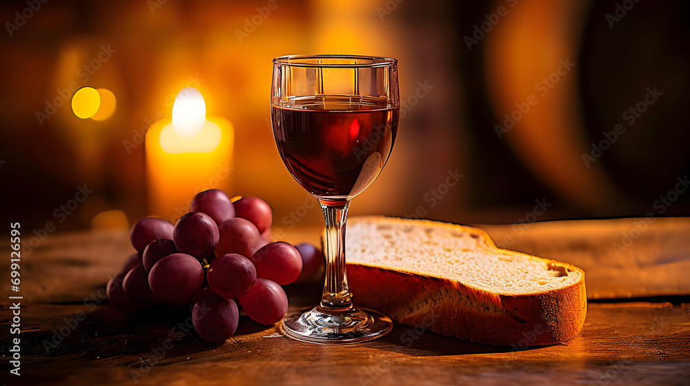 Holy communion on wooden table on church.Taking holy Communion.Cup of ...