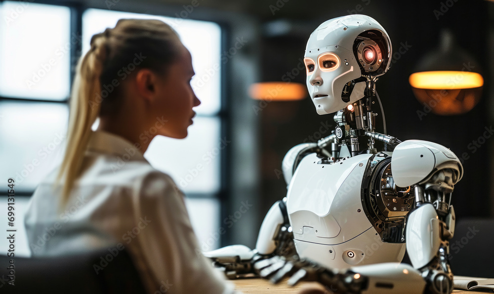 Professional consultation between human executive and robot in modern ...