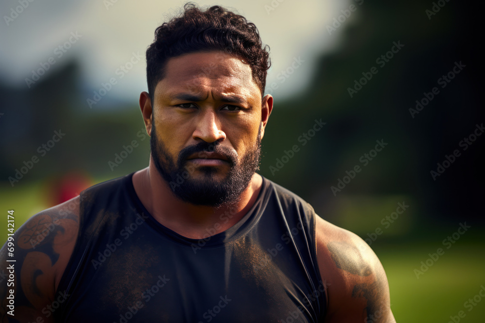 Photograph of a rugby player, male, 35 years old, Pacific Islander, in ...