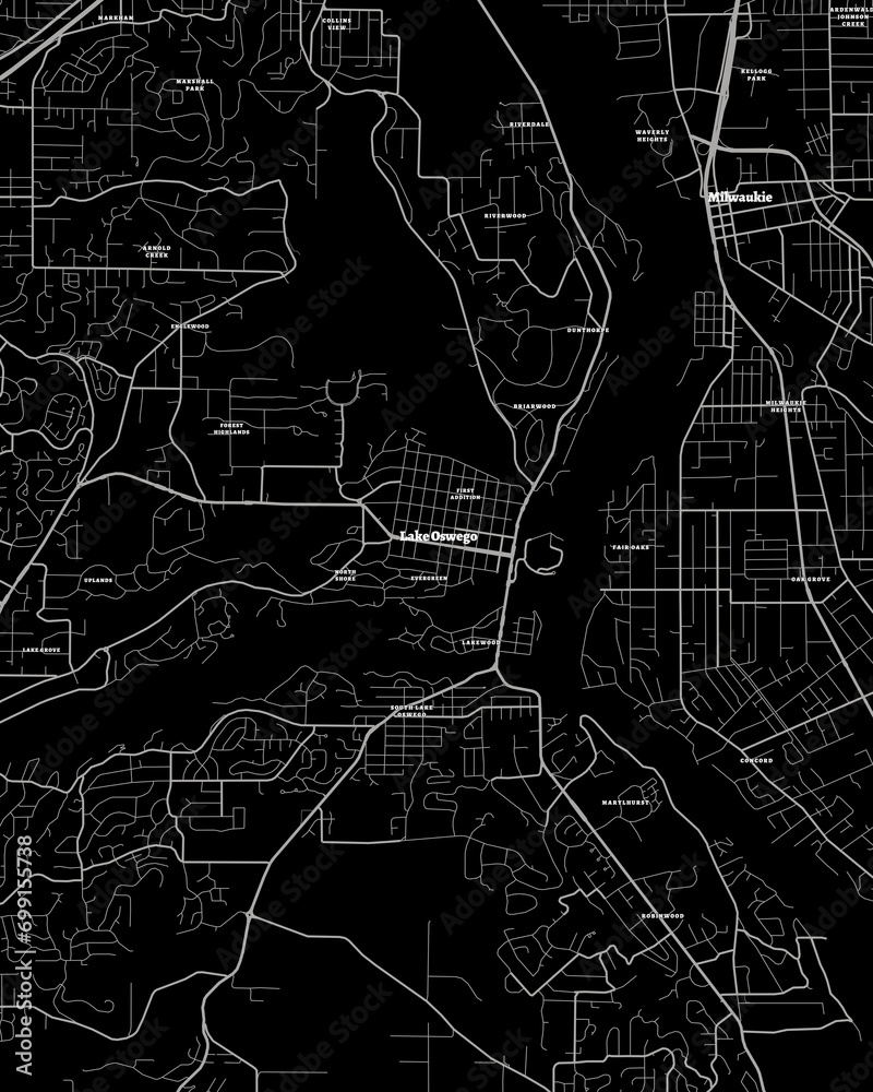 Lake Oswego Oregon Map, Detailed Dark Map of Lake Oswego Oregon Stock ...