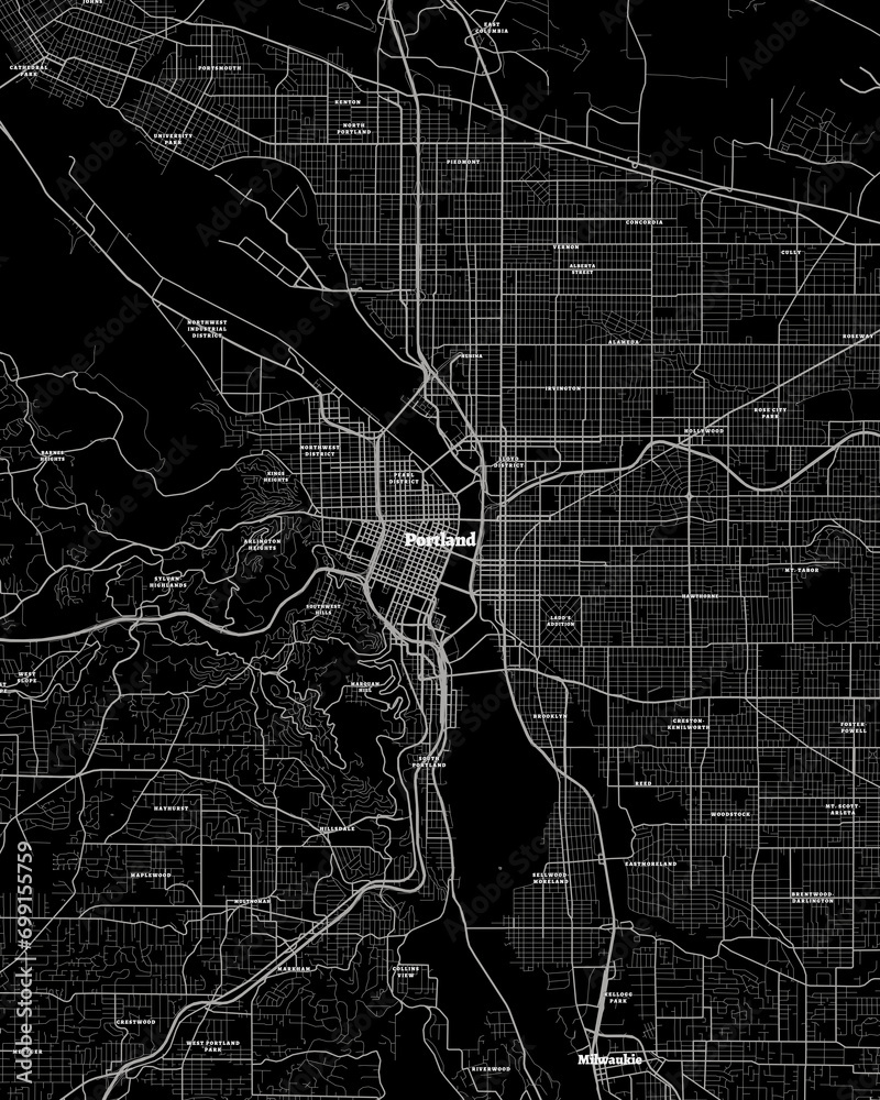 Portland Oregon Map, Detailed Dark Map of Portland Oregon Stock ...