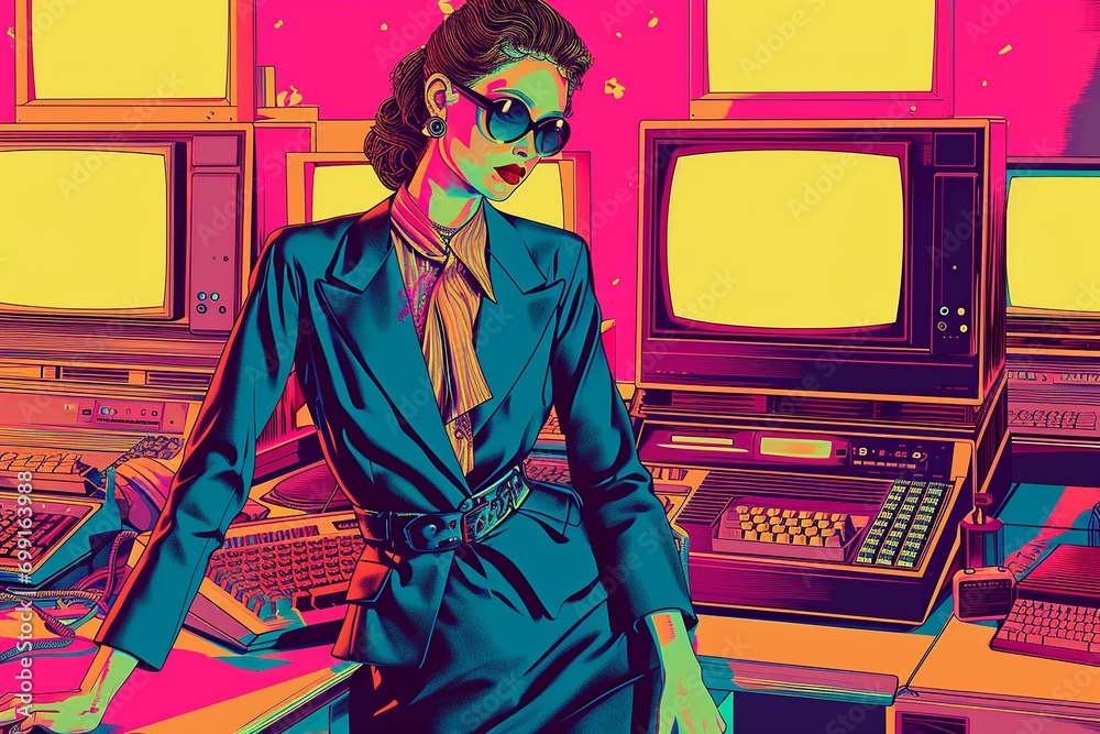 Corporate Power Dressing: 80s Style Model in Bold Power Suit Stock ...