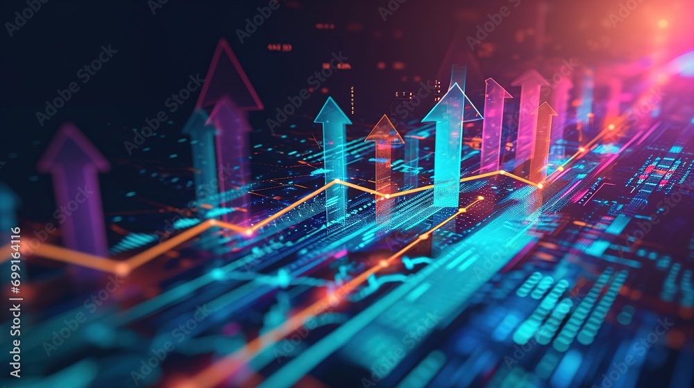 Futuristic raise arrow chart digital transformation abstract technology background. Big data and ...