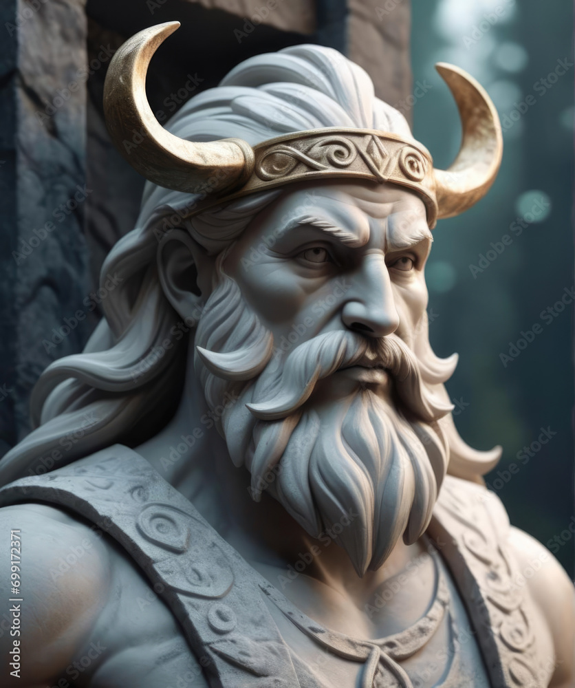 Nordic God Mimir - Close-up flat illustration of a dynamic action scene ...