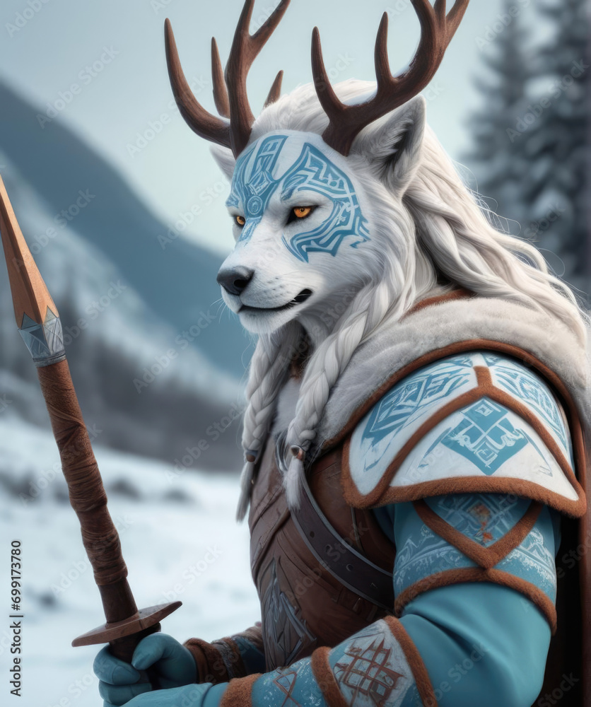 Skadi, the Nordic Goddess - A dynamic action scene with a bold flat ...
