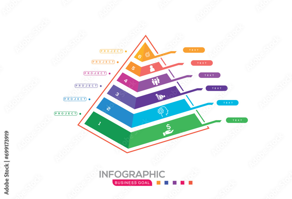 Infographic vector business template with 6 steps mindmap pyramid ...