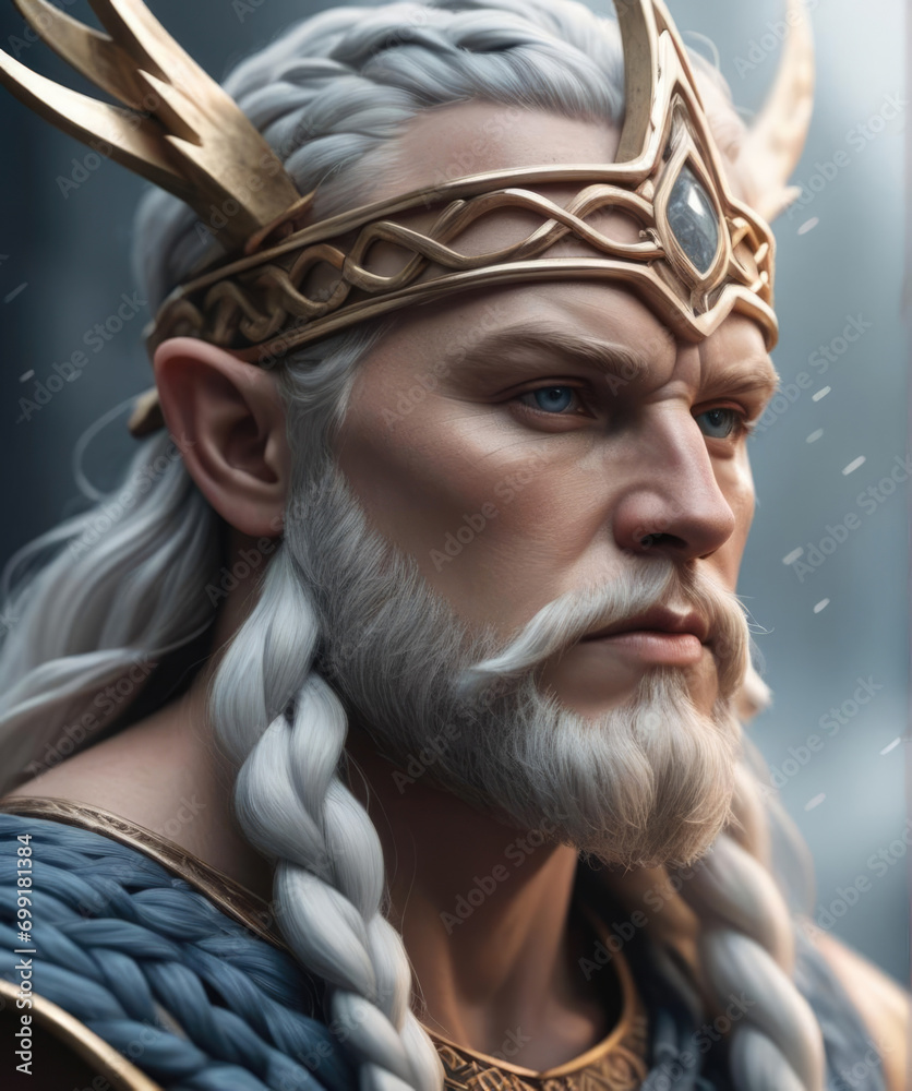 Nordic God Frigg - Close-up portrait of a powerful figure weaving the ...
