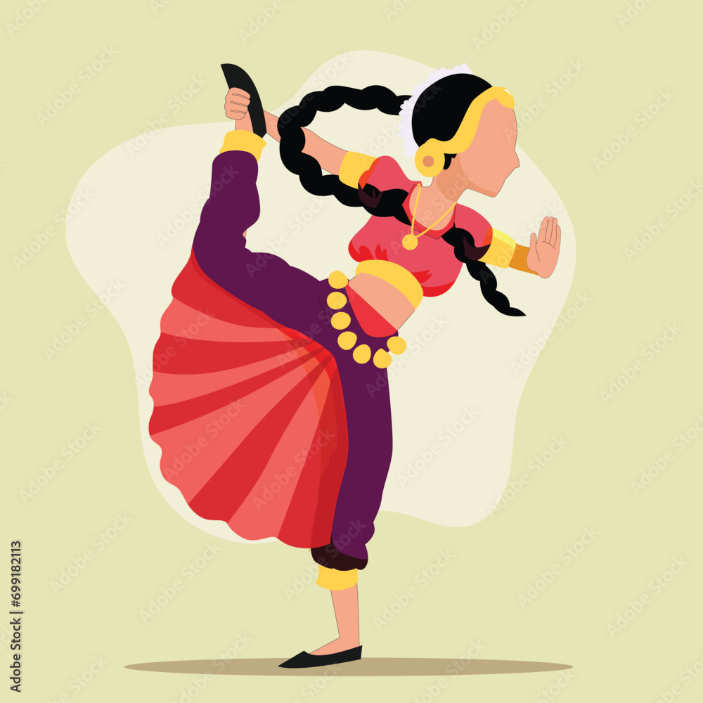 Graceful Bharatanatyam dancer with different mudras graphic ...