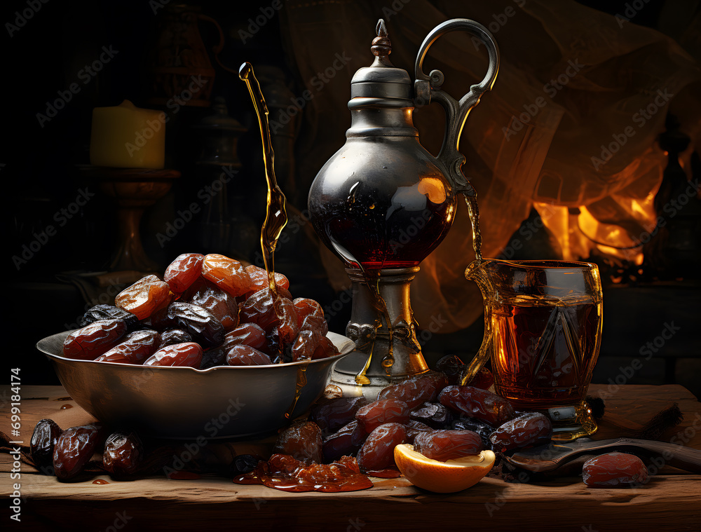 arabic dallah and dates hospitality Stock Photo | Adobe Stock