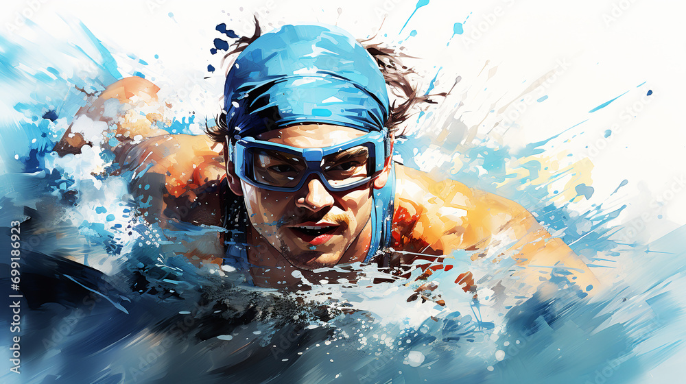 Watercolor abstract illustration of swimmer. Swimming action during ...