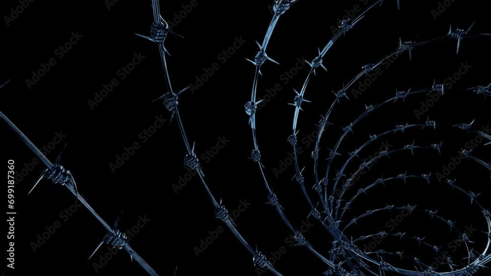 Barbed wire coil metal steel with thorns and spikes realistic 3D render ...
