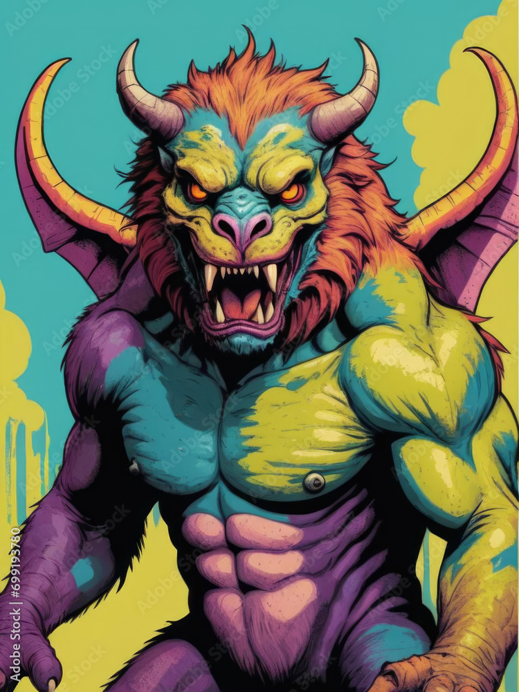 Retro Pop Art Chimera - A medium shot of a chimera with a mixture of ...